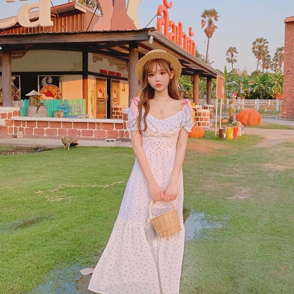 Dresses | Japanese Cottagecore Shabby Chic Floral White Pink Bow ...